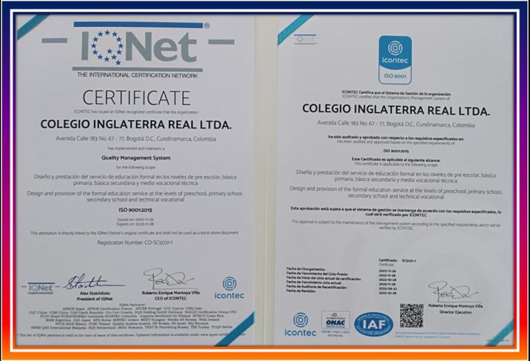 CERTIFICACION DE CALIDAD ICONTEC ISO 9001:2015 – Colegio Inglaterra Real
